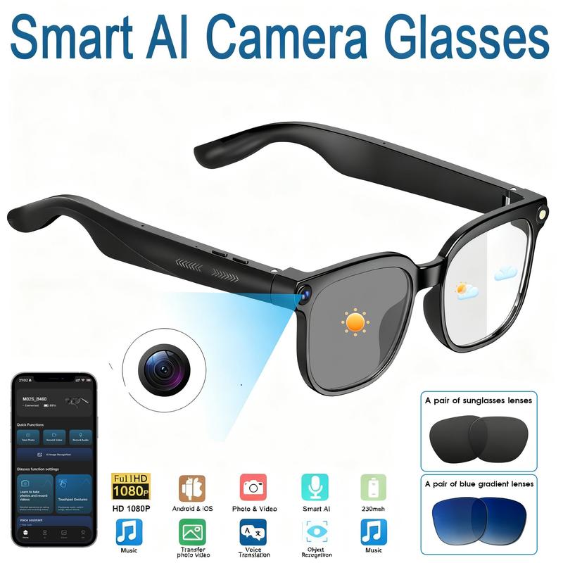 Smart AI Camera Glasses M02S – 8MP HD 1080P Video Recording ...