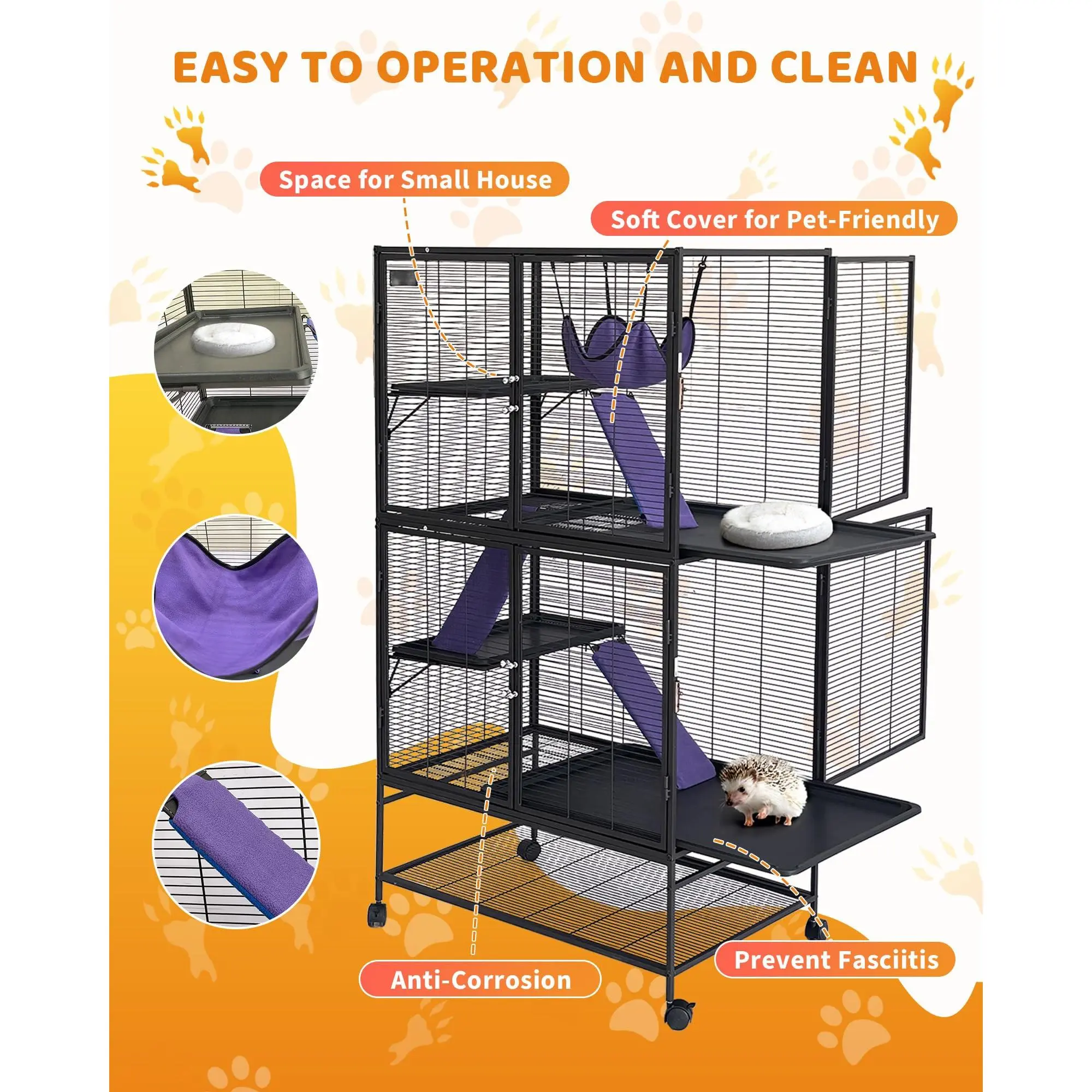 64" Large 4-Tier Metal Small Animal Cage with Wheels, Multi-Level ...