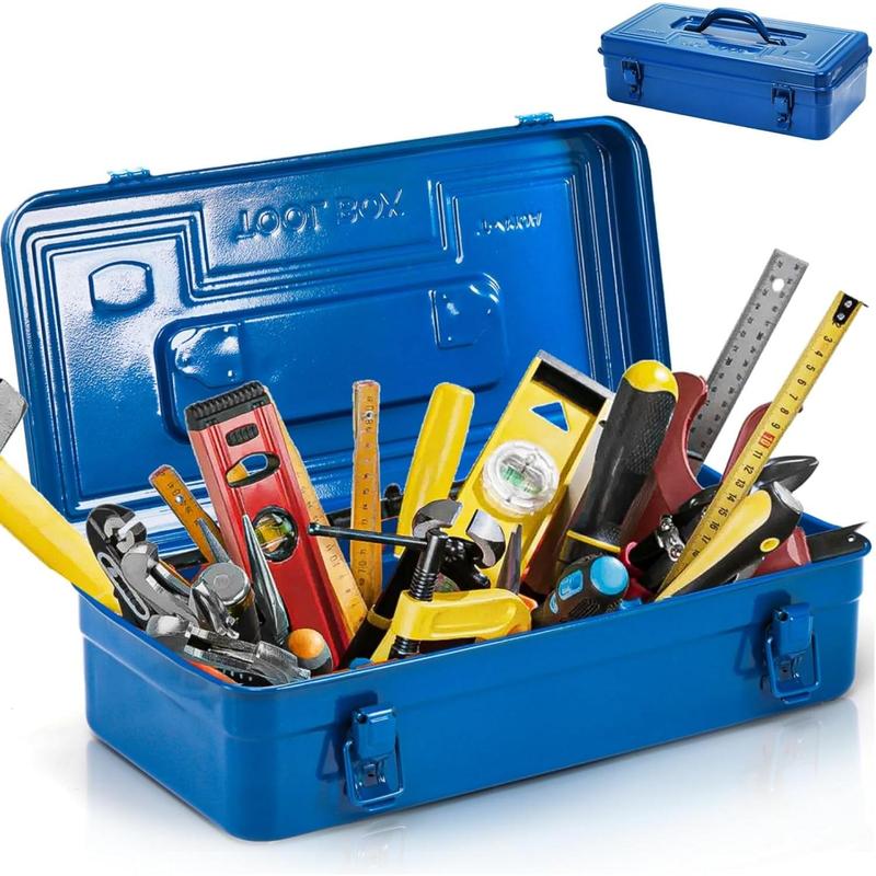 Portable Steel Tool Box, 16 Inch Metal Tool Organizer Box with Double ...