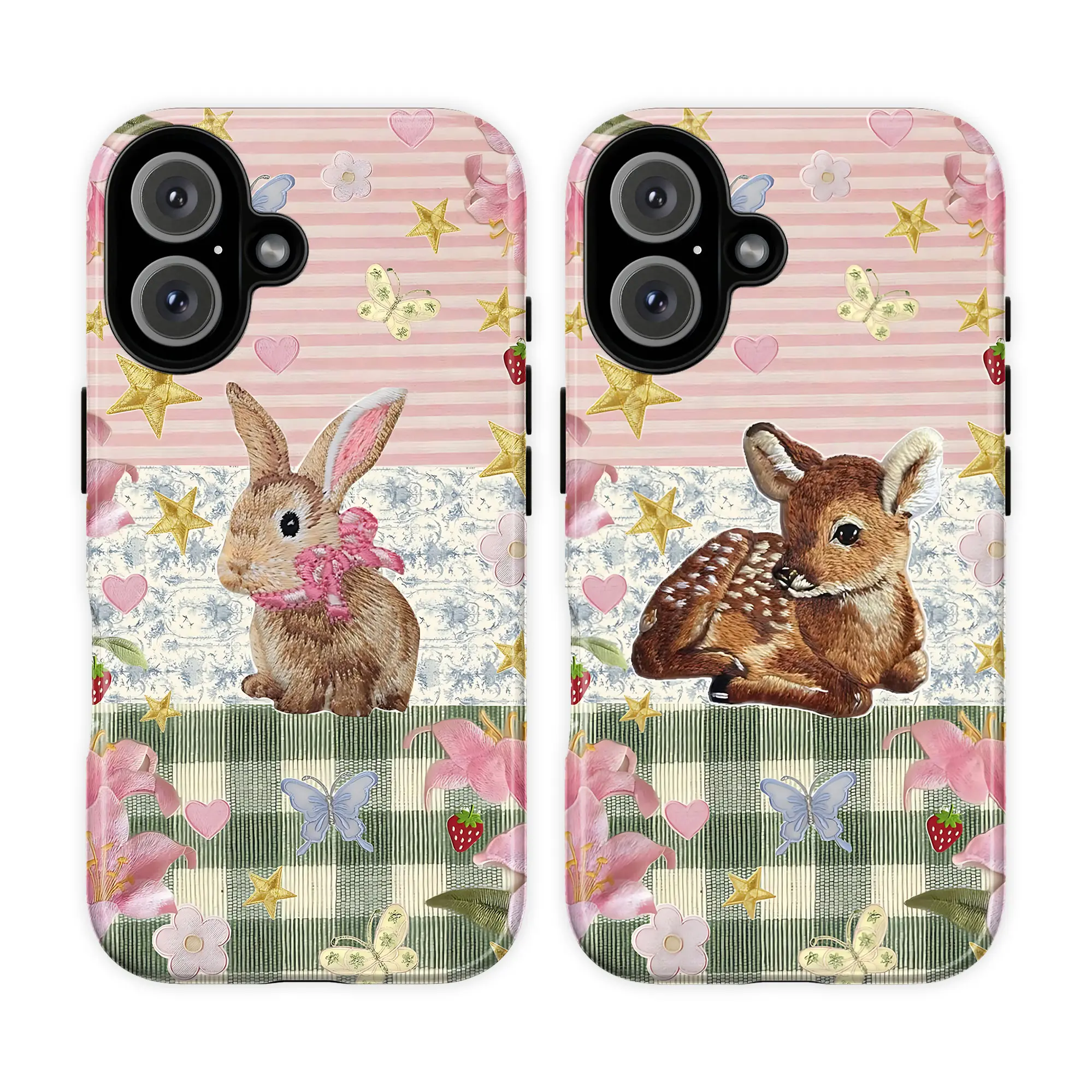 Coquette Bunny & Deer Phone Case, Retro Shabby Chic Woodland Animal ...