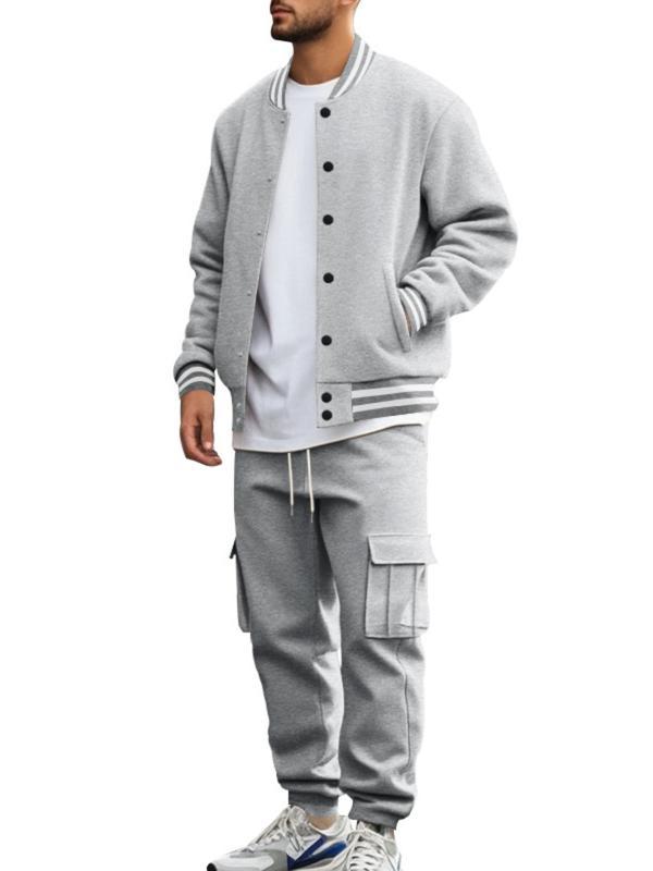 Men's Fleece Two-Piece Set - Baseball Jacket & Cargo Pants - TikTok Shop