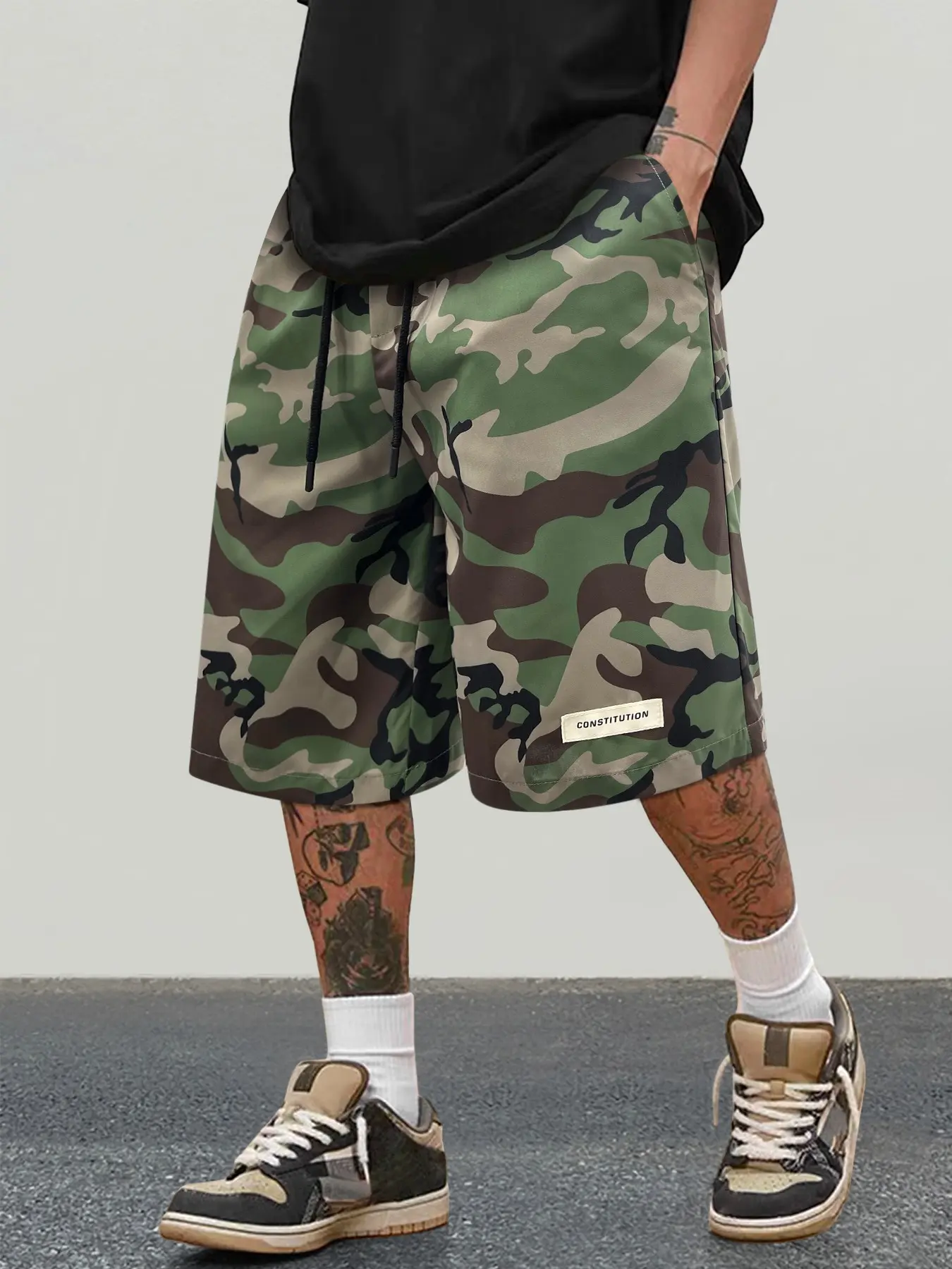 Men's Fashion Camouflage cargo shorts, Outdoor Casual Wide Leg Pants ...
