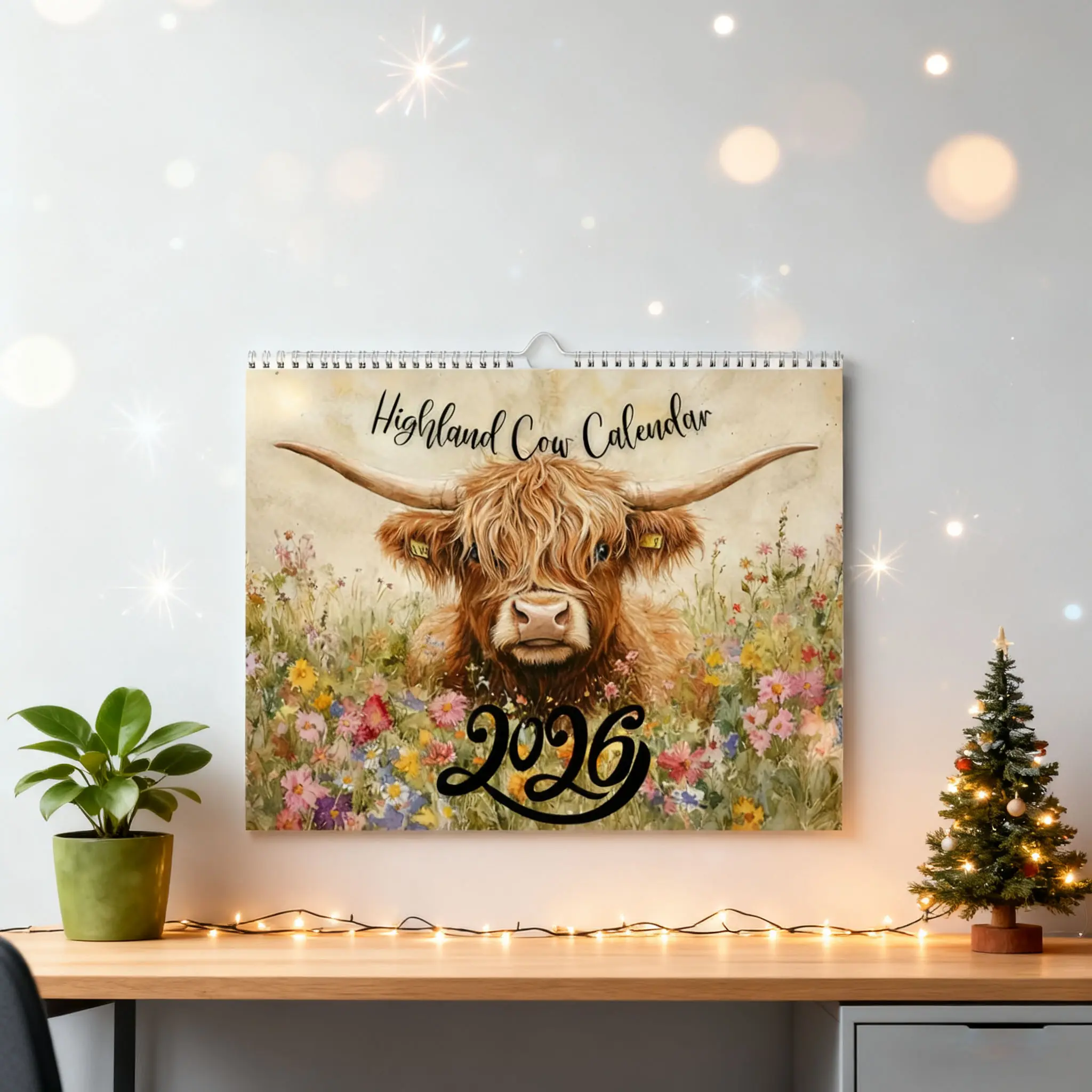 Highland Cow Calendar 2026 – Rustic Farmhouse Wall Art & Monthly ...