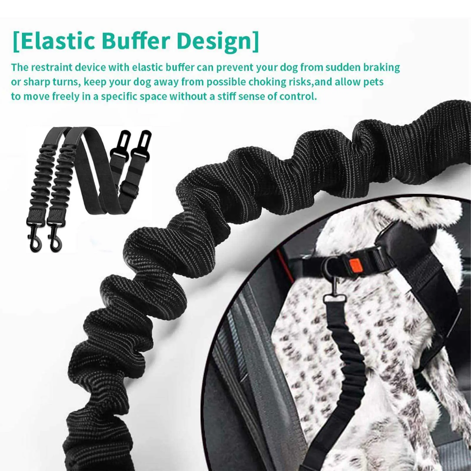 2 Heavy Duty Elastic Retractable Dog Seat belt with Foldable Bowl and ...