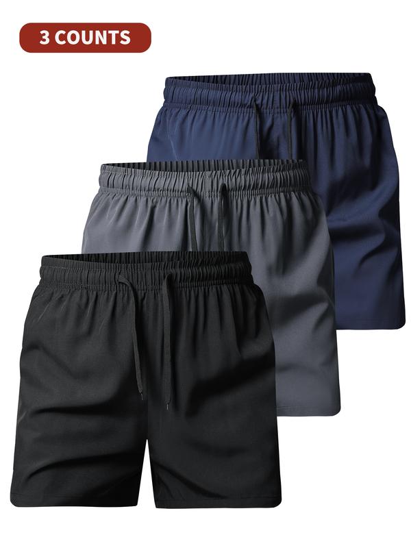 Men's 3 pcs Solid Color Tie-waist Shorts，Casual Regular Fit with ...