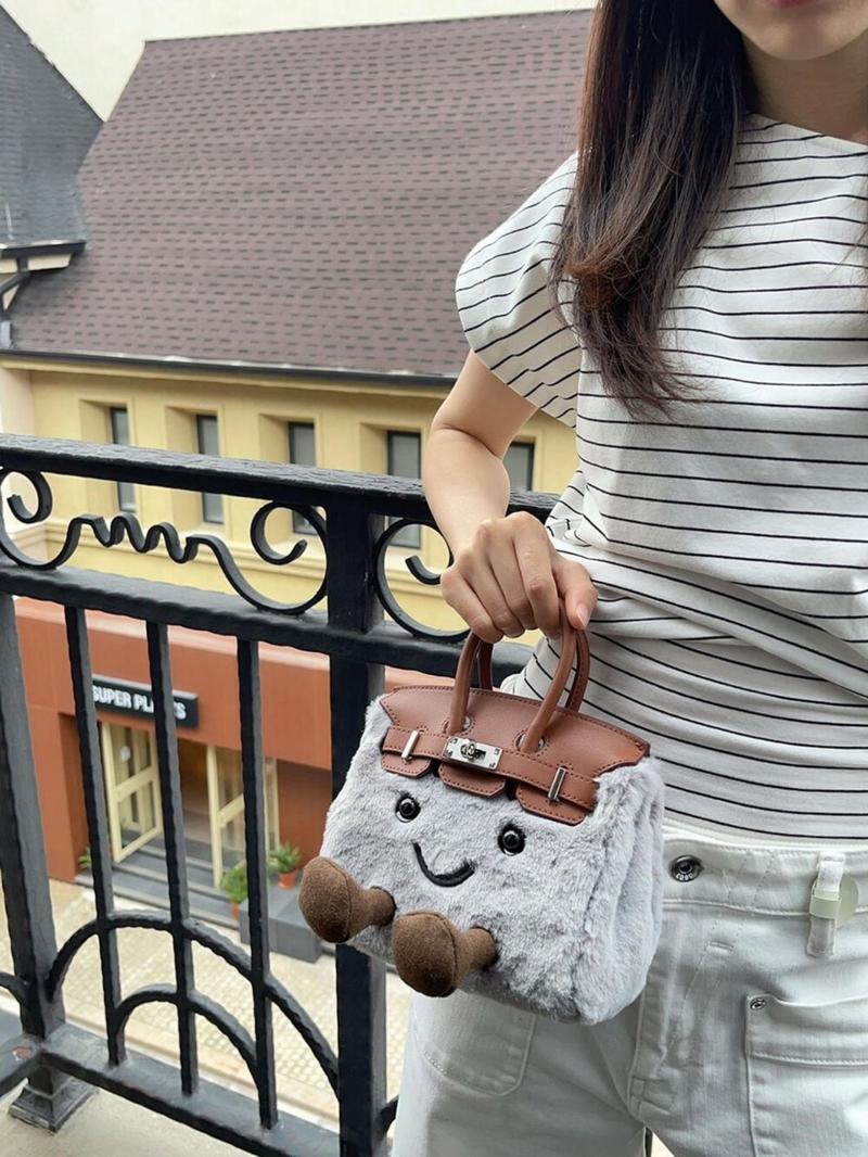 2025 New Winter Plush Crossbody Bag - Cute Cartoon Smile Design Large ...