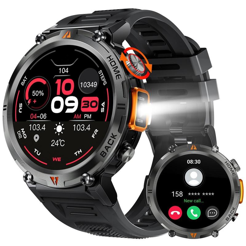 EIGIIS KE3 Smart Watch, 1.45 Inch LED Flashlight Smartwatch, Durable ...
