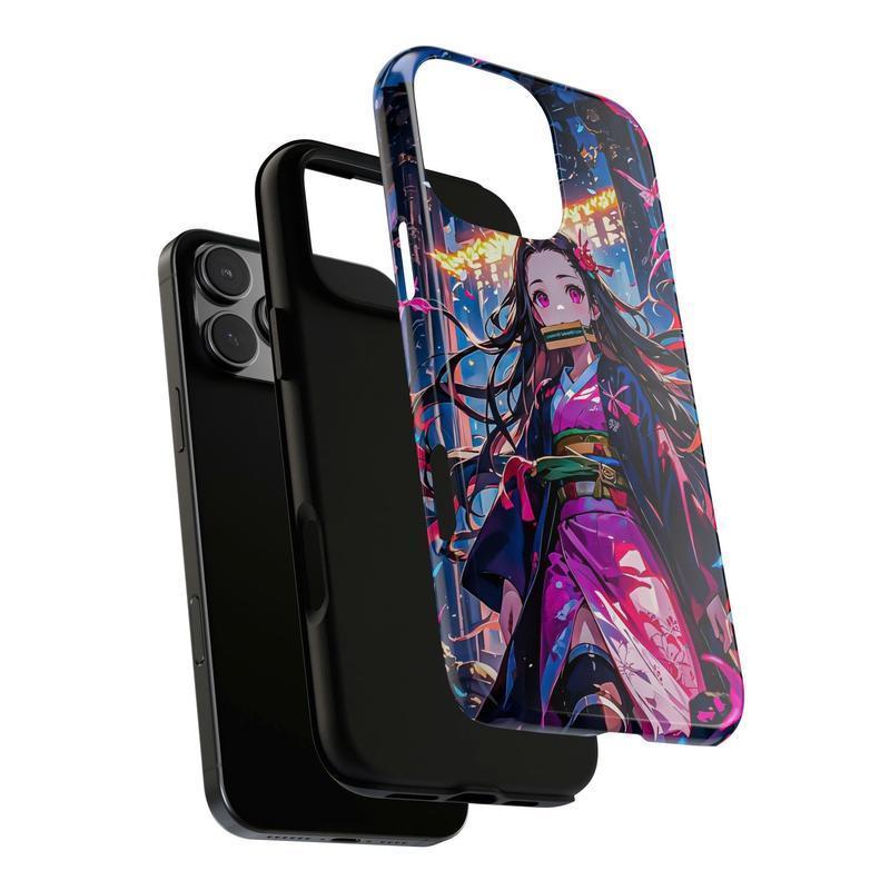 Kamado Nezuko Phone Cases Fiery Anime Design Waterproof Sticker Collage ...