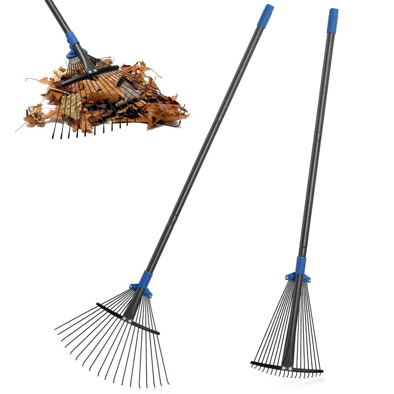 Adjustable Metal Leaf Rake Long Handle 60 Inch Garden Rakes For Lawns ...