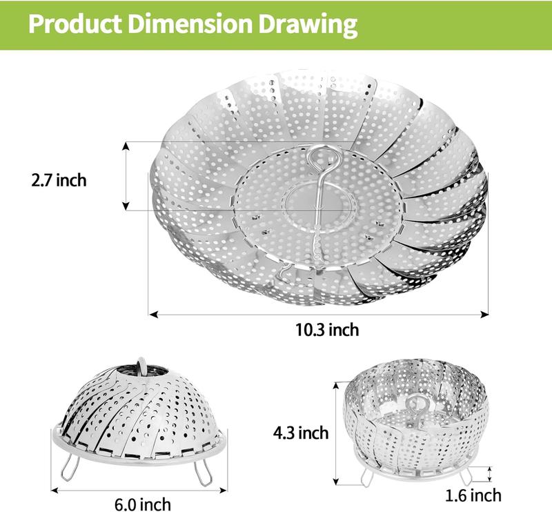 Expandable Steamer Basket 6–10.3" – 3rd Gen Stainless Steel for Veggies ...