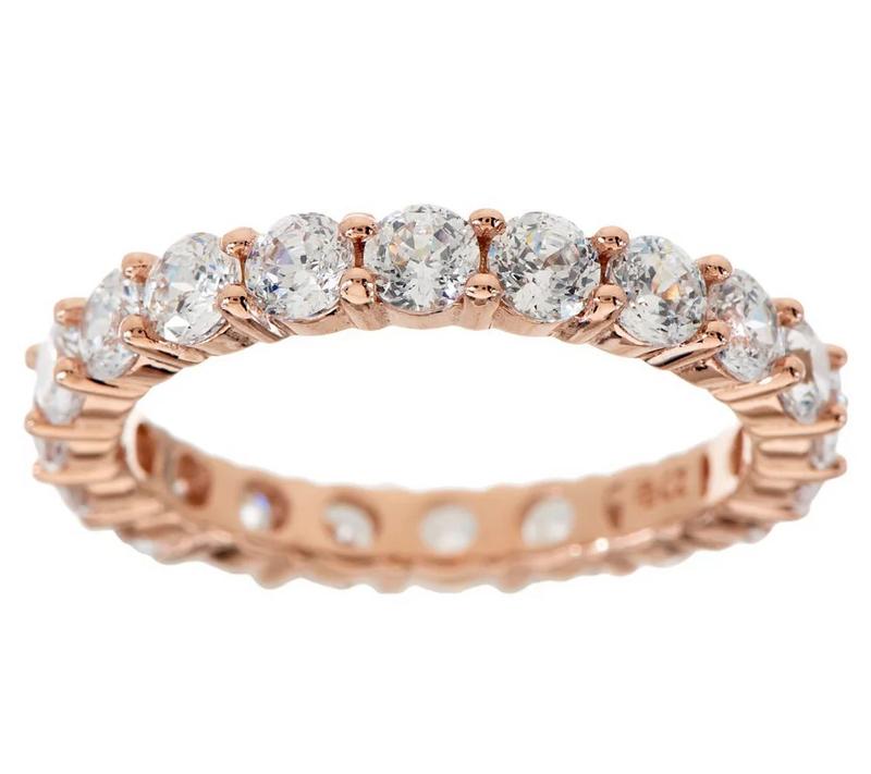 Diamonique 100-Facet Eternity Band Ring, 14K Clad or Sterling - TikTok Shop