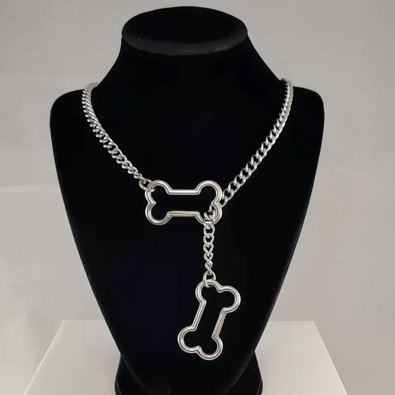 Punk Charms Chain Bone Pendant Necklace for Women Korean Fashion Goth ...