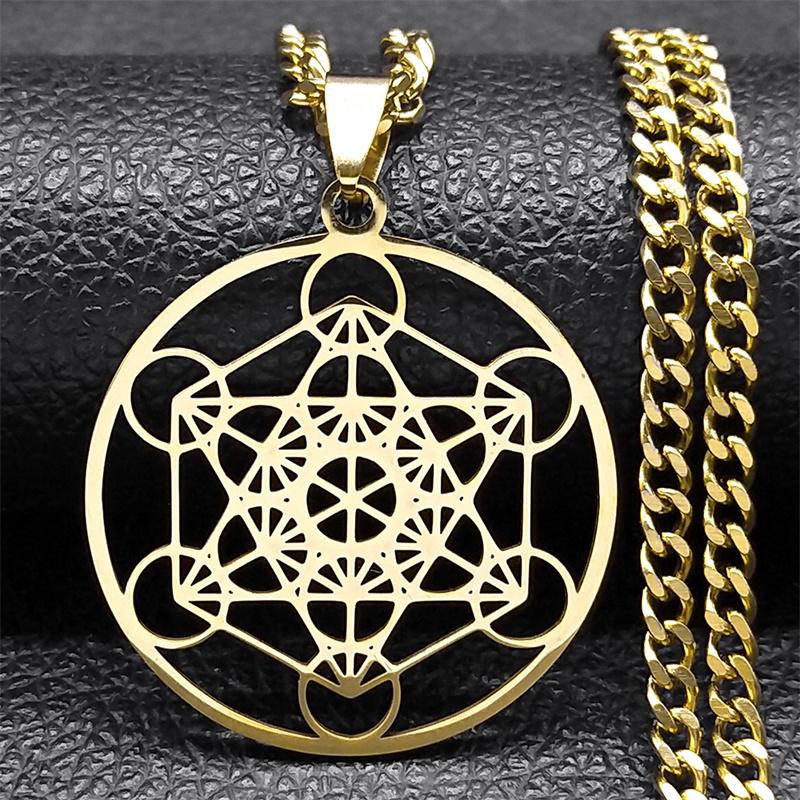 Sacred Geometry Metatron Cube Necklace for Women Men Stainless Steel ...