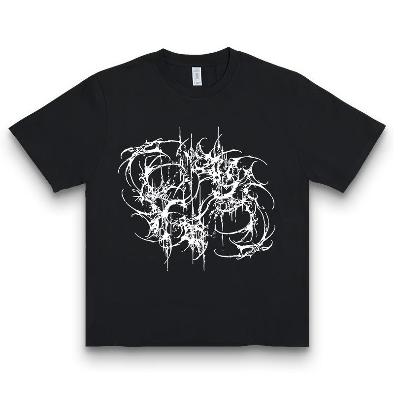 Y2K Grunge Streetwear T - Shirt Black Tee with Intricate White Gothic ...