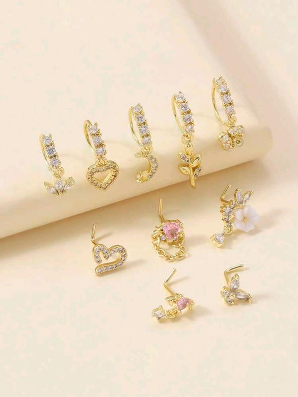 10 Pcs 20g L-Shaped Nose Rings for Women, Stainless Steel Cz Flower ...