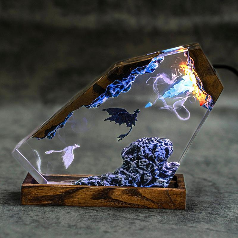 Handmade Resin Epoxy Lamp, Diorama 3D Cute Dragon Night Light, with ...