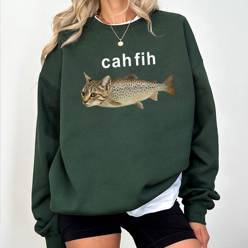 Cah Fih Shirt, Fih Funny Mispelled Fish Meme Hoodie, Cat and Fish Tank ...