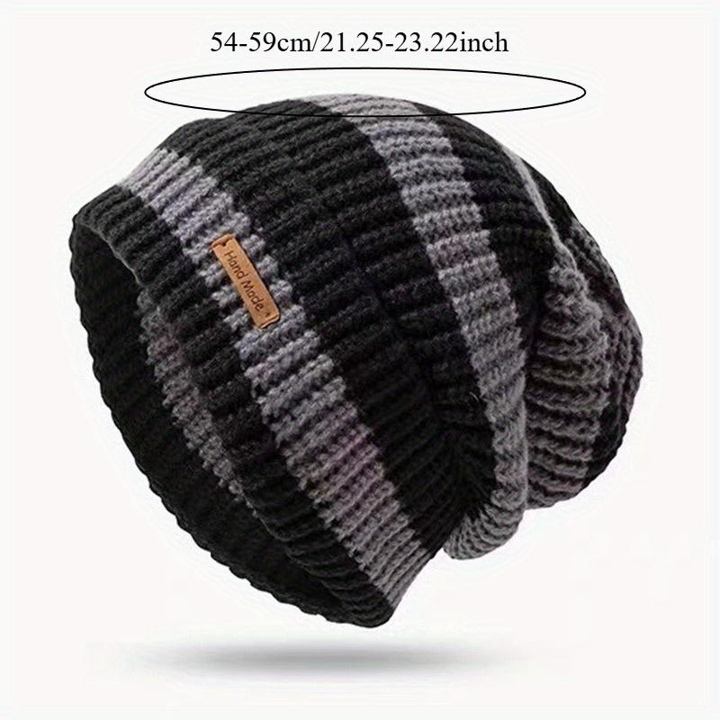 2pcs Loose Fit Beanie Hats Navy White Gray Striped Stretchy Winter Warm ...