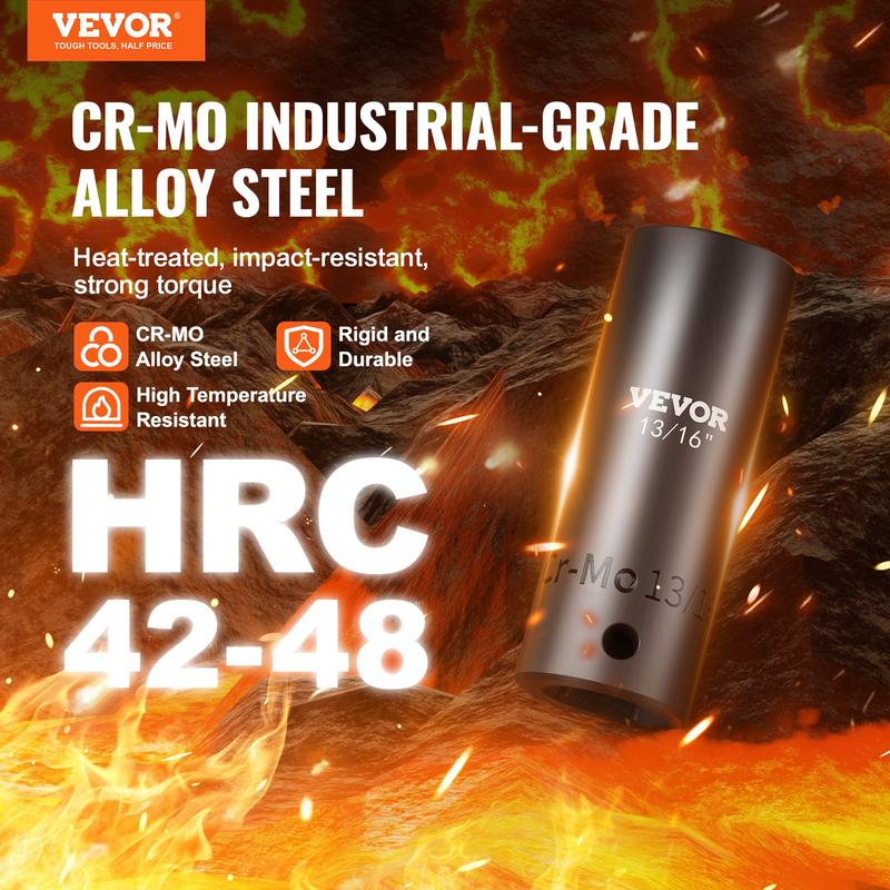 VEVOR 3/8" Impact Sockets Set, 18pcs CR-V Metric Deep (8-22 mm), 6 ...