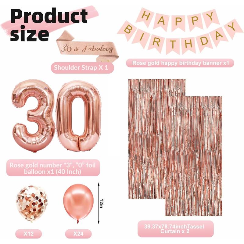30th Birthday Decorations Women, Happy 30th Birthday Banner, Balloon ...