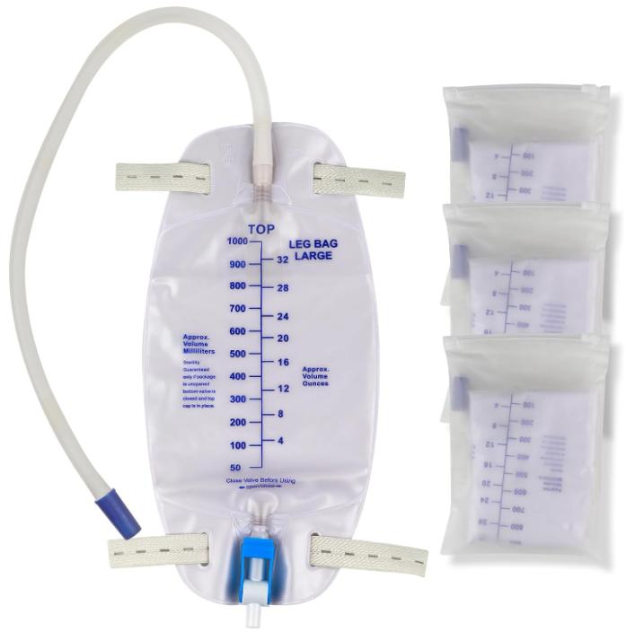 3 Pack 32 Oz Catheter Leg Bags - Premium Easy-Tap Urinary Drainage Bags ...