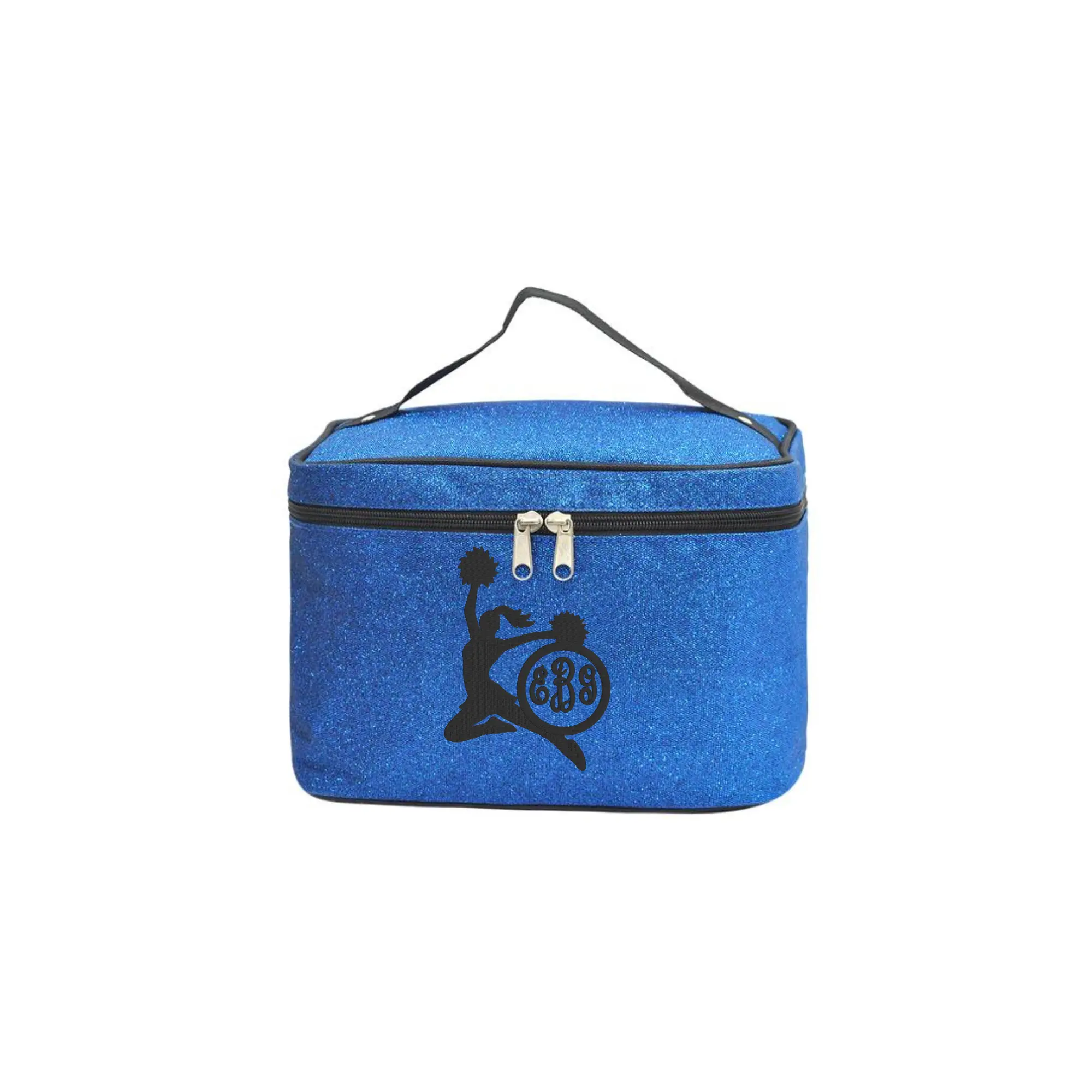 Blue Glitter Cheerleader Cosmetic Case – Personalized Cheer Makeup Bag ...