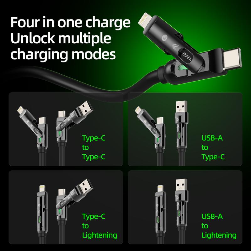 MFish Armored Dragon III 4-in-1 Multi 240W Max Fast Charging Cable with ...