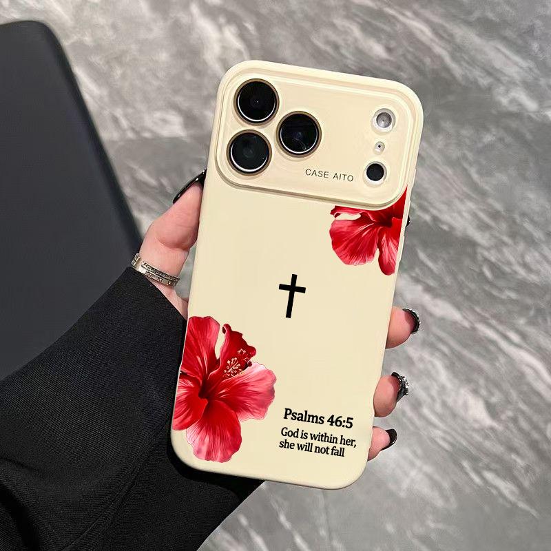 Christian Liquid Case with Cross & Red Hibiscus | Psalms 46:5 Verse ...