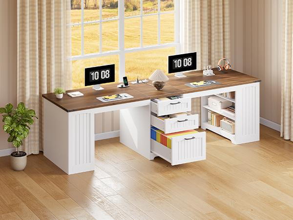 HOOBRO 94.5" Modern Farmhouse 2-Person Computer Desk - Home Office ...