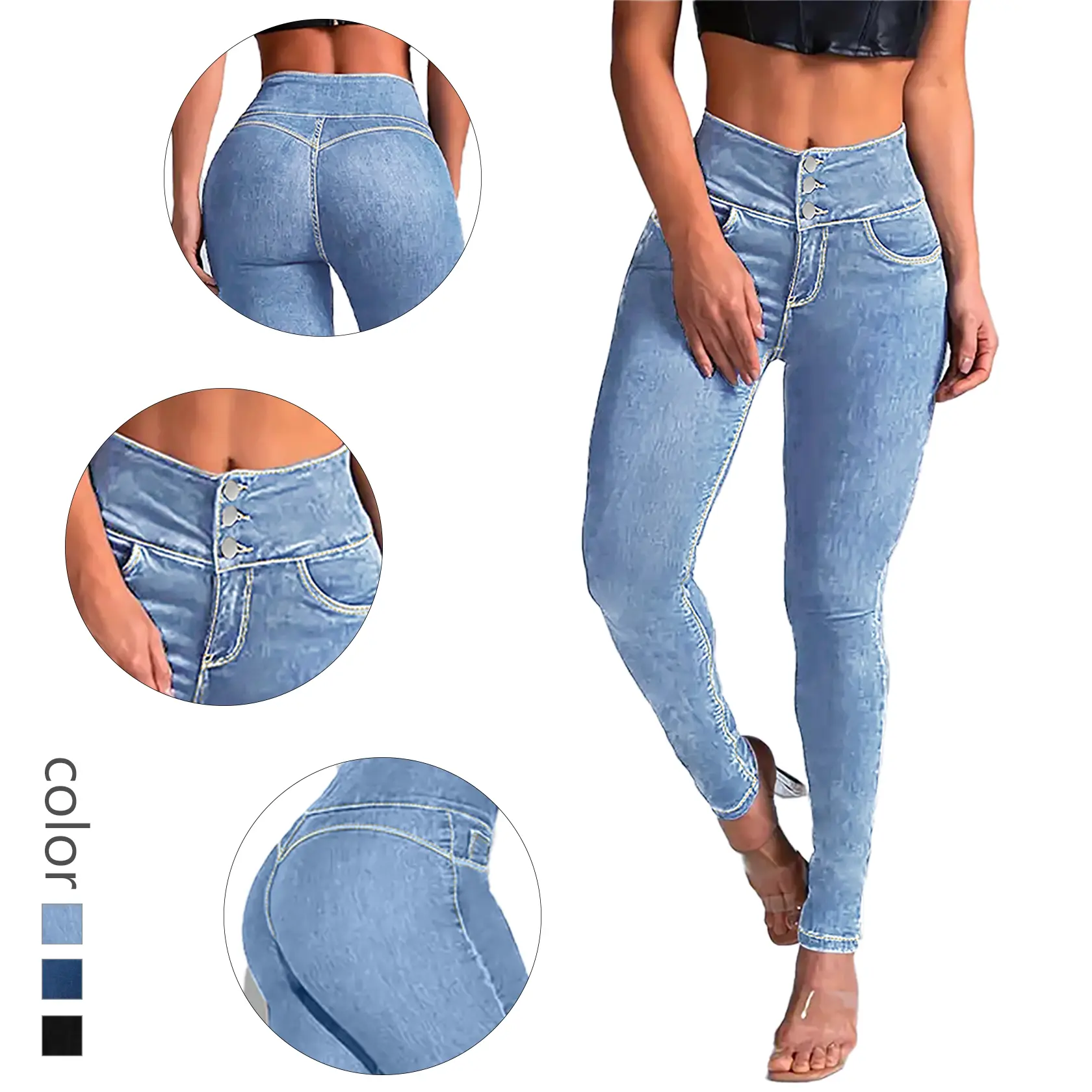 High Waisted Butt Lifting Skinny Jeans for Women - Light Blue - TikTok Shop