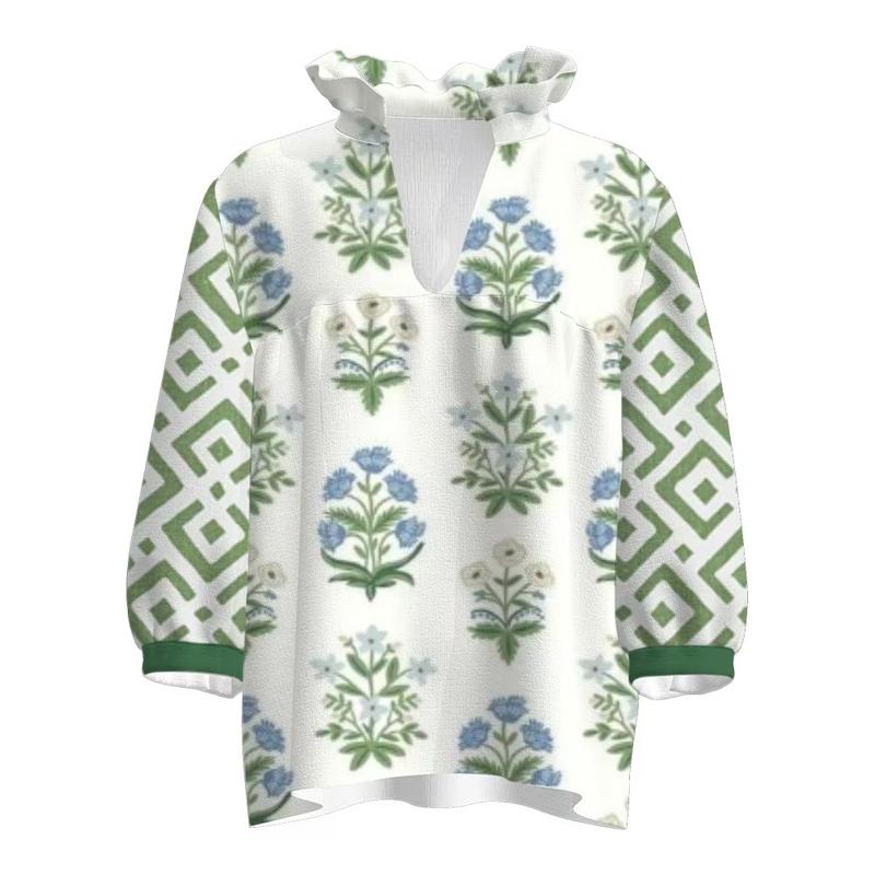 Cherrybetty Floral Print V-Neck Geo Puff Sleeve Top Going Outfits ...