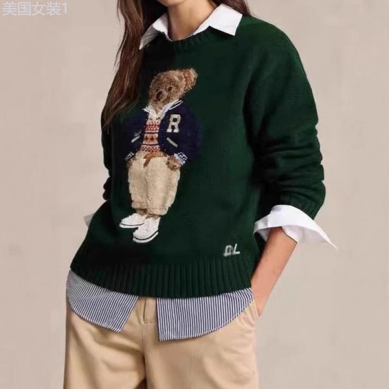 Women's Autumn Embroidered Baseball Sweater - Cartoon Bear Design ...