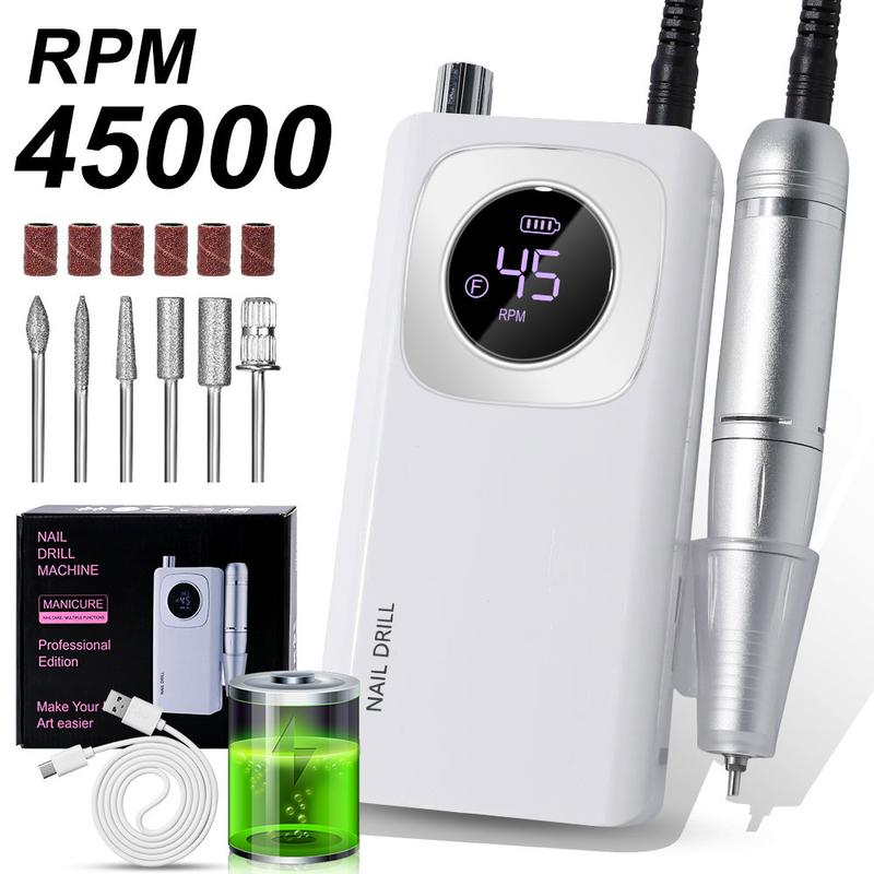 Electric Nail Drill, Nail File 45000RPM, Cordless Drill Machine ...