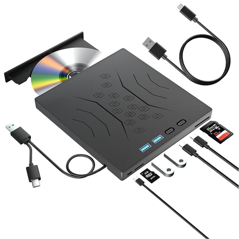 7 in 1 External CD/DVD Drive, Portable CD/DVD +/-RW Disk Drive, CD/DVD ...