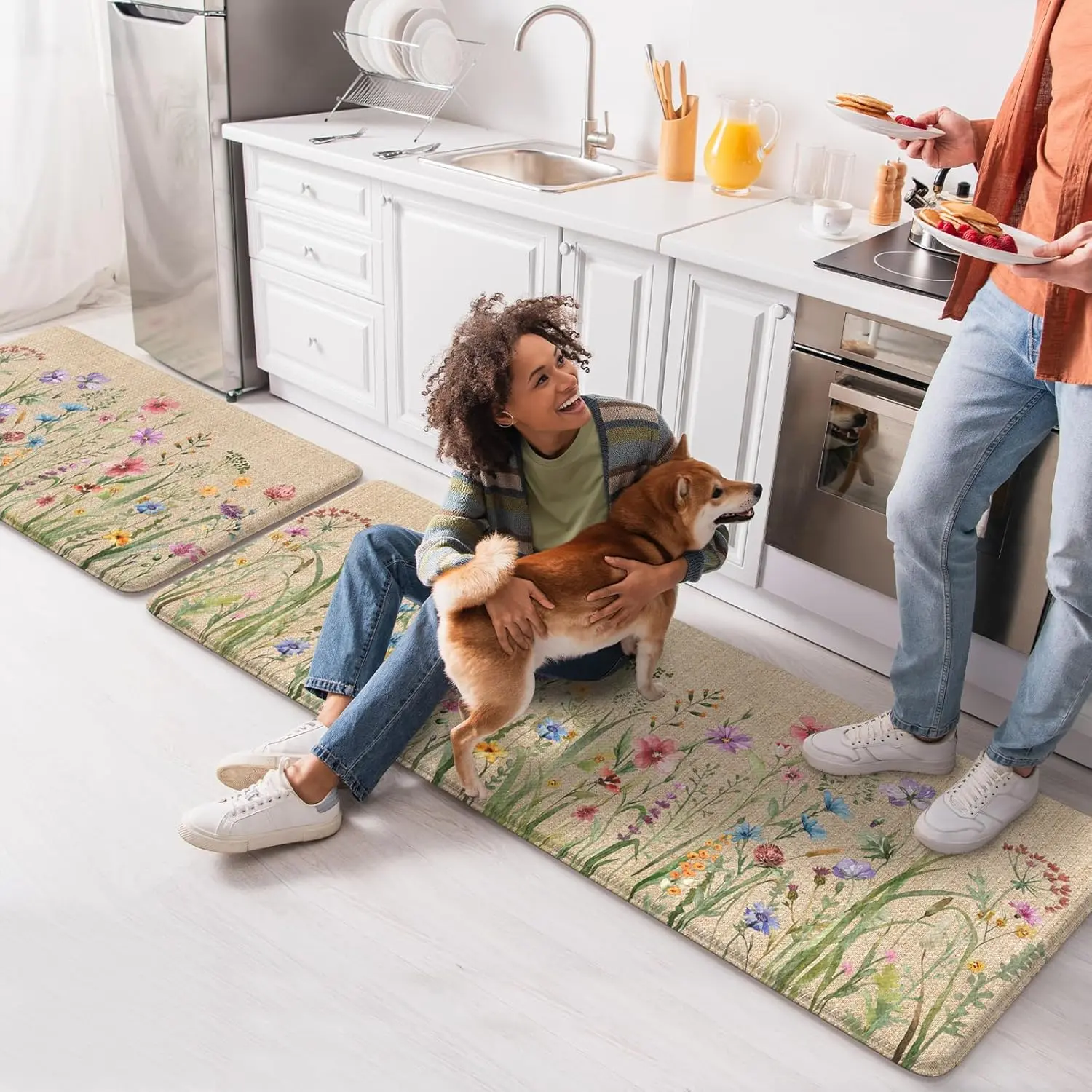 Farmhouse Sunflower Kitchen Rugs Set of 2, Flannel Non-Slip Cushioned ...
