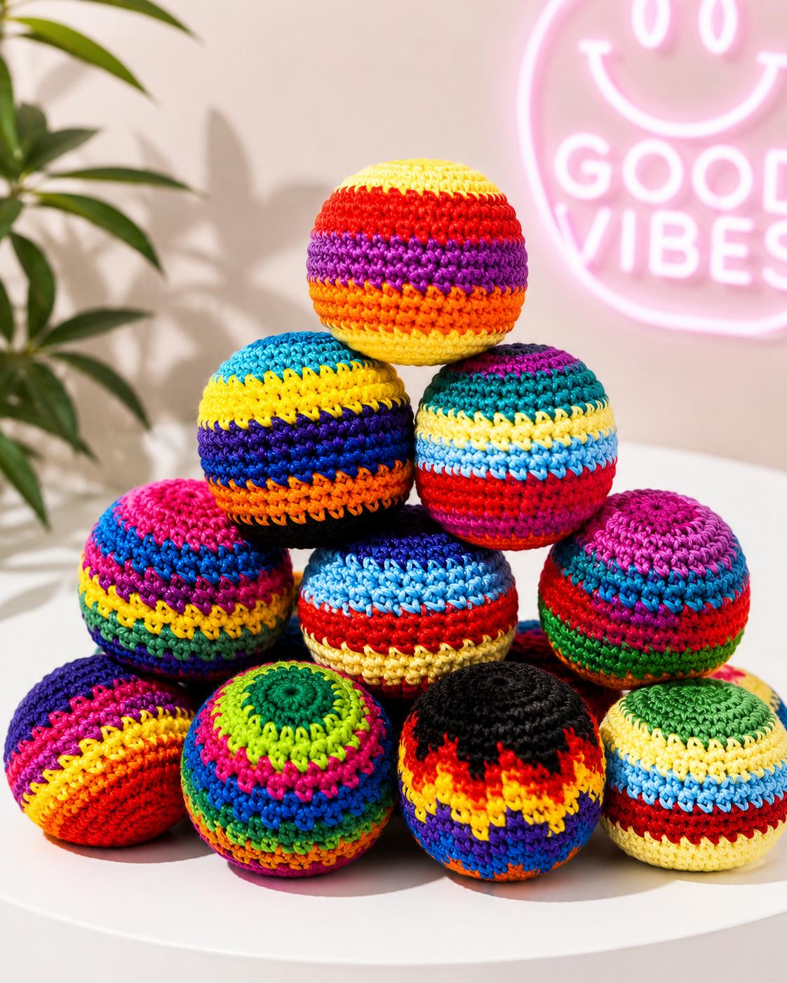 3PCS Hacky Sack Footbag Set Handmade Crochet Hacky Kick Sack Balls ...