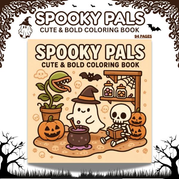 Spooky Pals: Cute & Easy Halloween Coloring Book for Kids, Teens ...