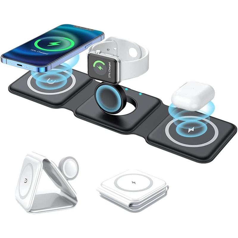 Wireless Charger, Magnetic Foldable 3 in 1 Mag-Safe Charger, Fast ...
