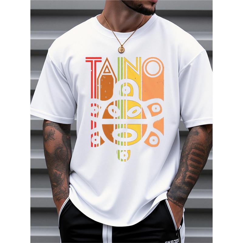 Men's TAINO Totem Print Short Sleeve T-Shirt - 100% Cotton Breathable ...