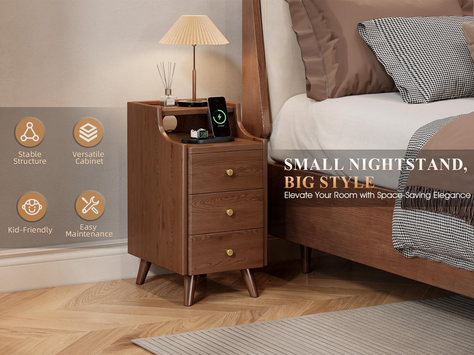 Mid Century Modern Solid Wood Narrow Nightstand - Sleek, Mid-Century ...
