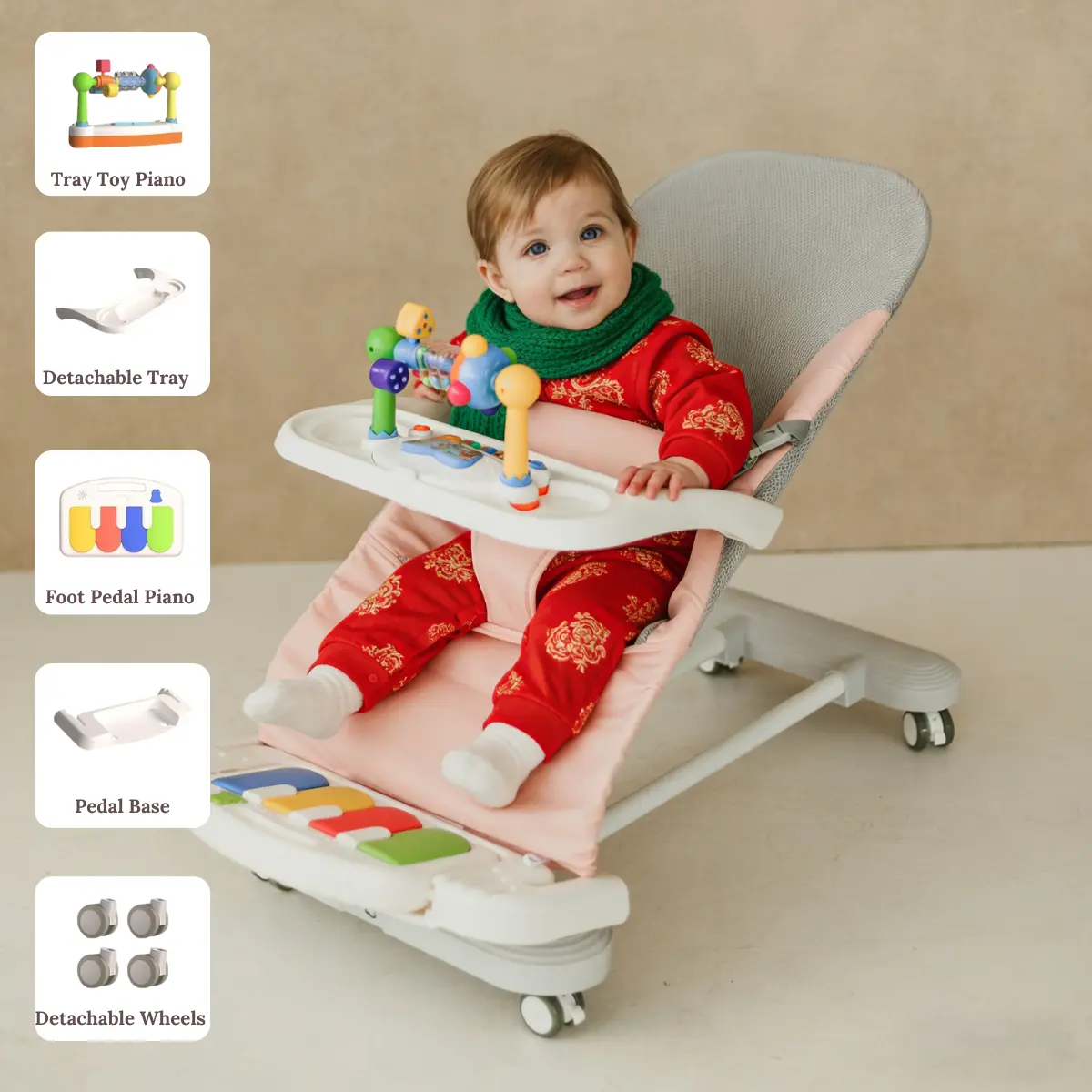 Cuddobaby Portable Baby Bouncer with Wheels, Adjustable Infant Rocker ...