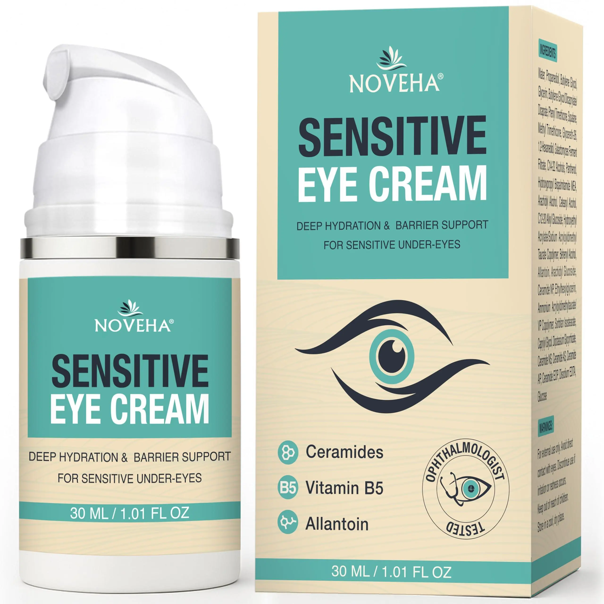 NOVEHA Daily Sensitive Eye Cream | Hydrating Eyelid Moisturizer with ...