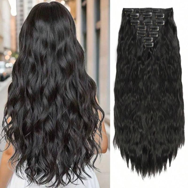 Long Wavy Corn Silk Fiber 7-Piece Clip-In Hair Extensions, 18-30 Inches ...