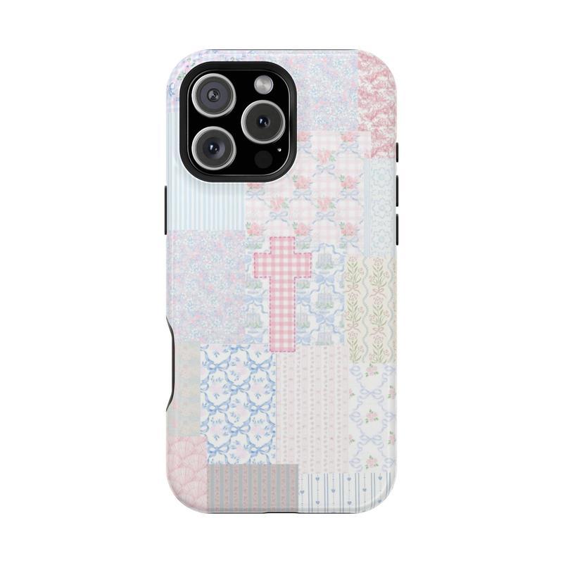 Christian Patchwork Phone Case – Pastel Cottagecore Cross Design ...