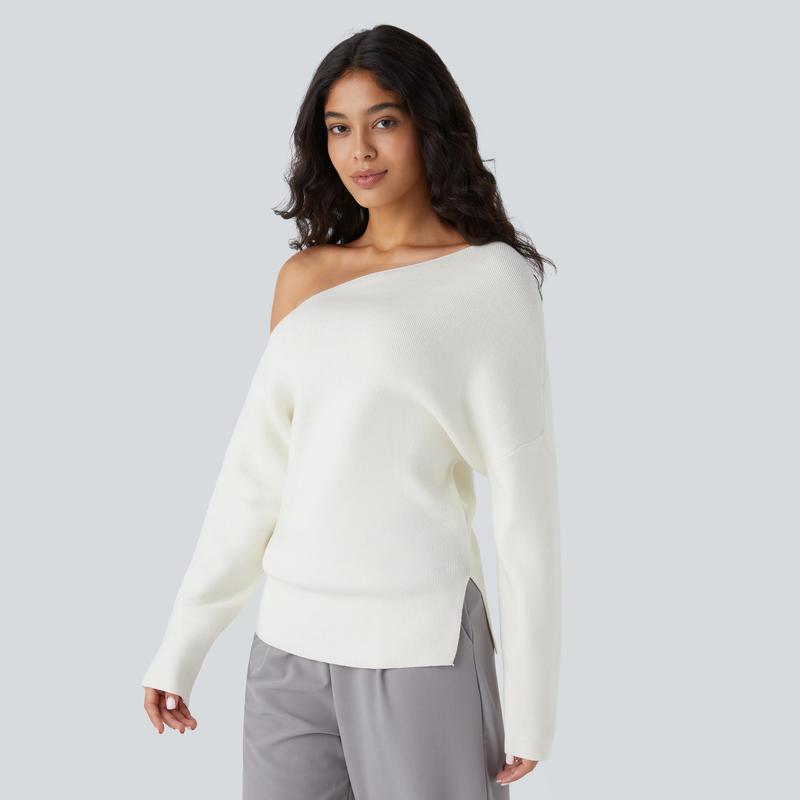 Halara Off Shoulder Long Sleeve Split Work Sweater - TikTok Shop