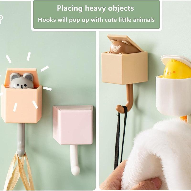 Cute Cat Design Wall Hook, 4 Counts Punch Free Adhesive Hook for Coat ...