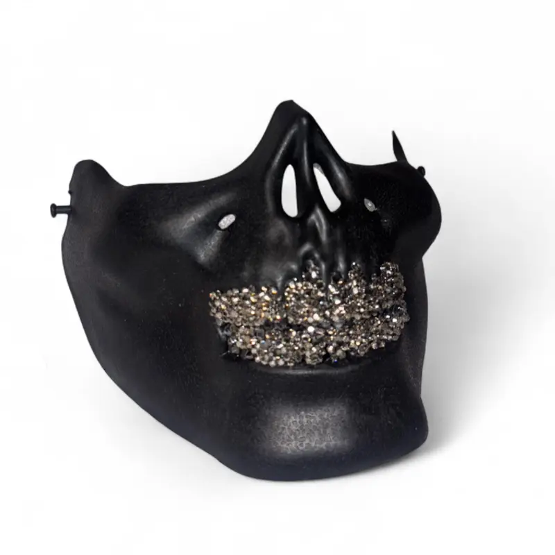 Black Half Skull Mask With Blinged Out Platinum Silver & Black Diamond ...