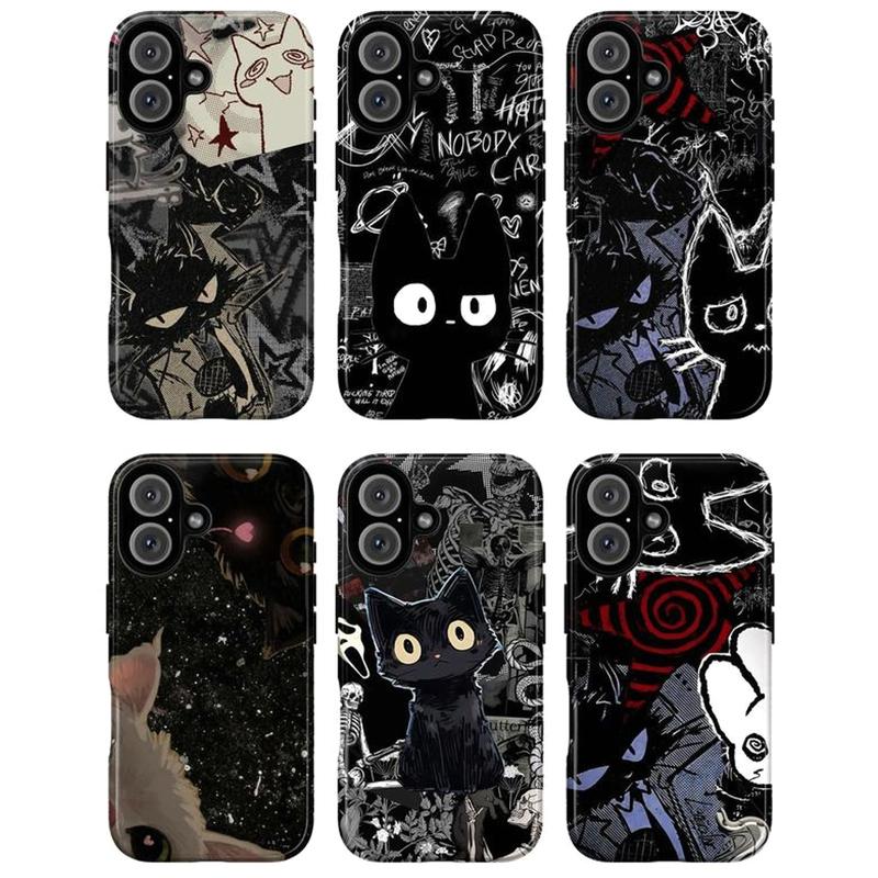 Gothic Black Cat Phone Case – Dark Y2K Grunge Aesthetic with Scribbles ...