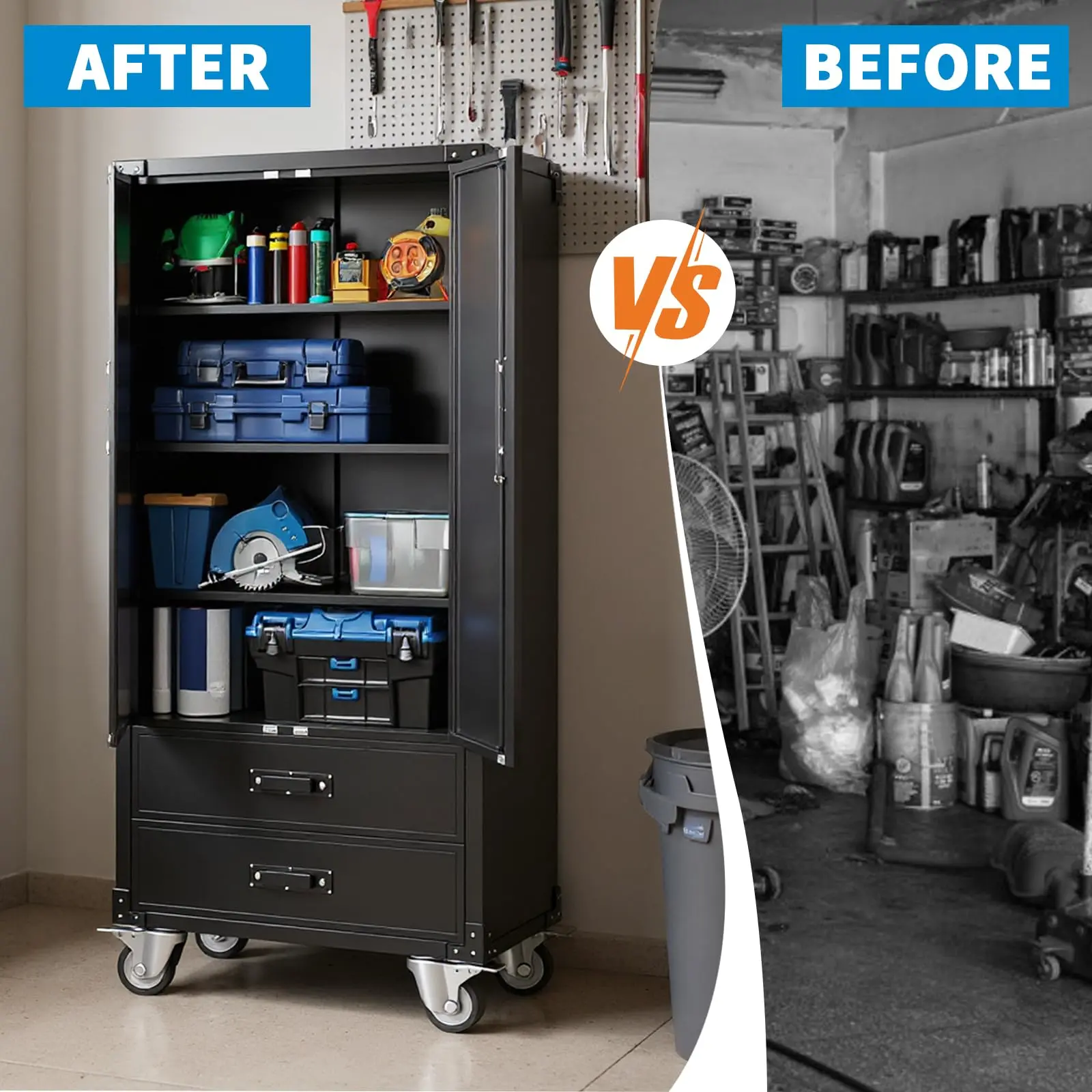 Metal Garage Storage Cabinet,71 in Heavy Duty Cold Rolled Steel 2 Door ...