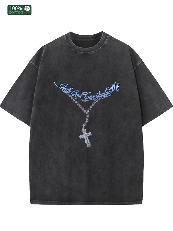 Men's 100% Washed Cotton T-Shirt with Holy Cross & Religious Spanish ...